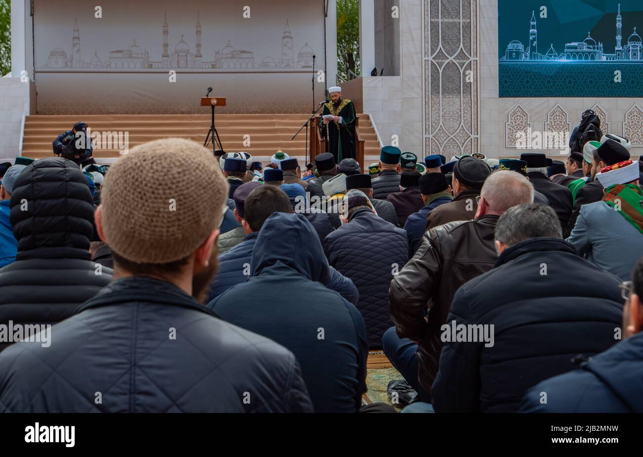 Kazan, Russia. May 20, 2022. Mass Muslim prayer at the Cathedral Mosque ...