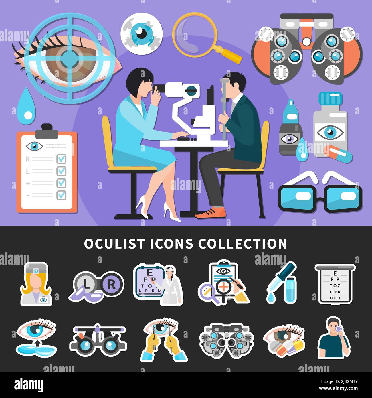 Optometrist eye examination 2 colorful ophthalmology center banners ...