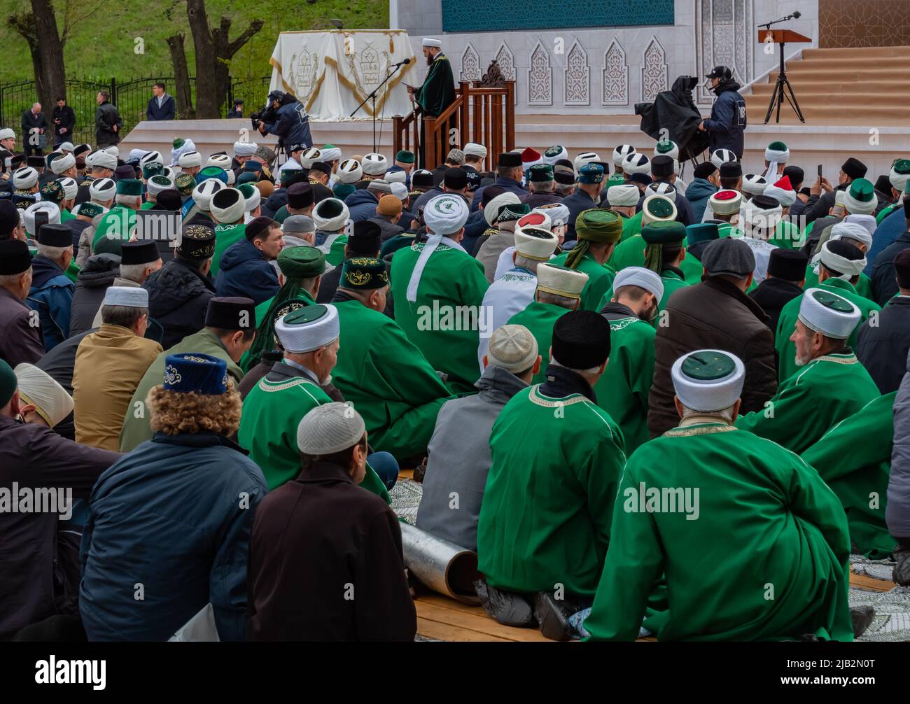 Kazan, Russia. May 20, 2022. Mass Muslim prayer at the Cathedral Mosque ...