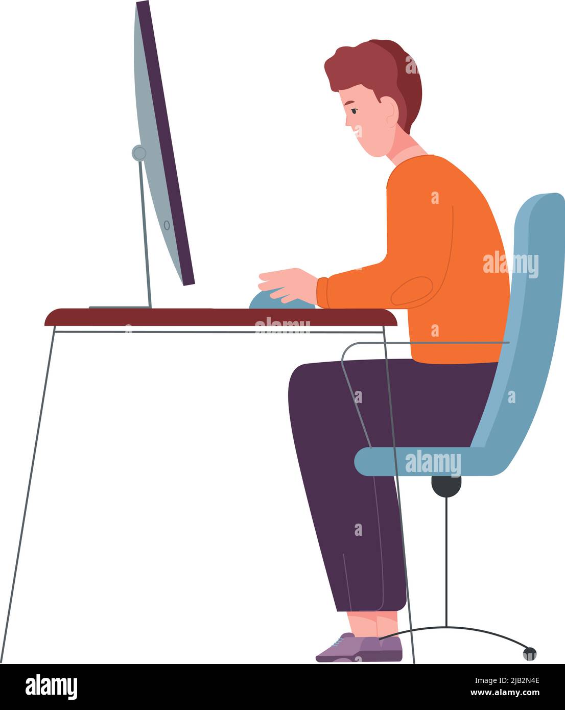 Wrong pose for computer workplace. Unhealthy spine sitting isolated on ...