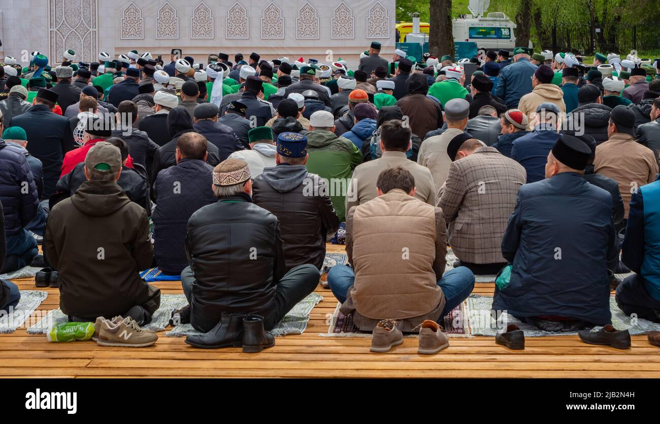 Kazan, Russia. May 20, 2022. Mass Muslim prayer at the Cathedral Mosque ...