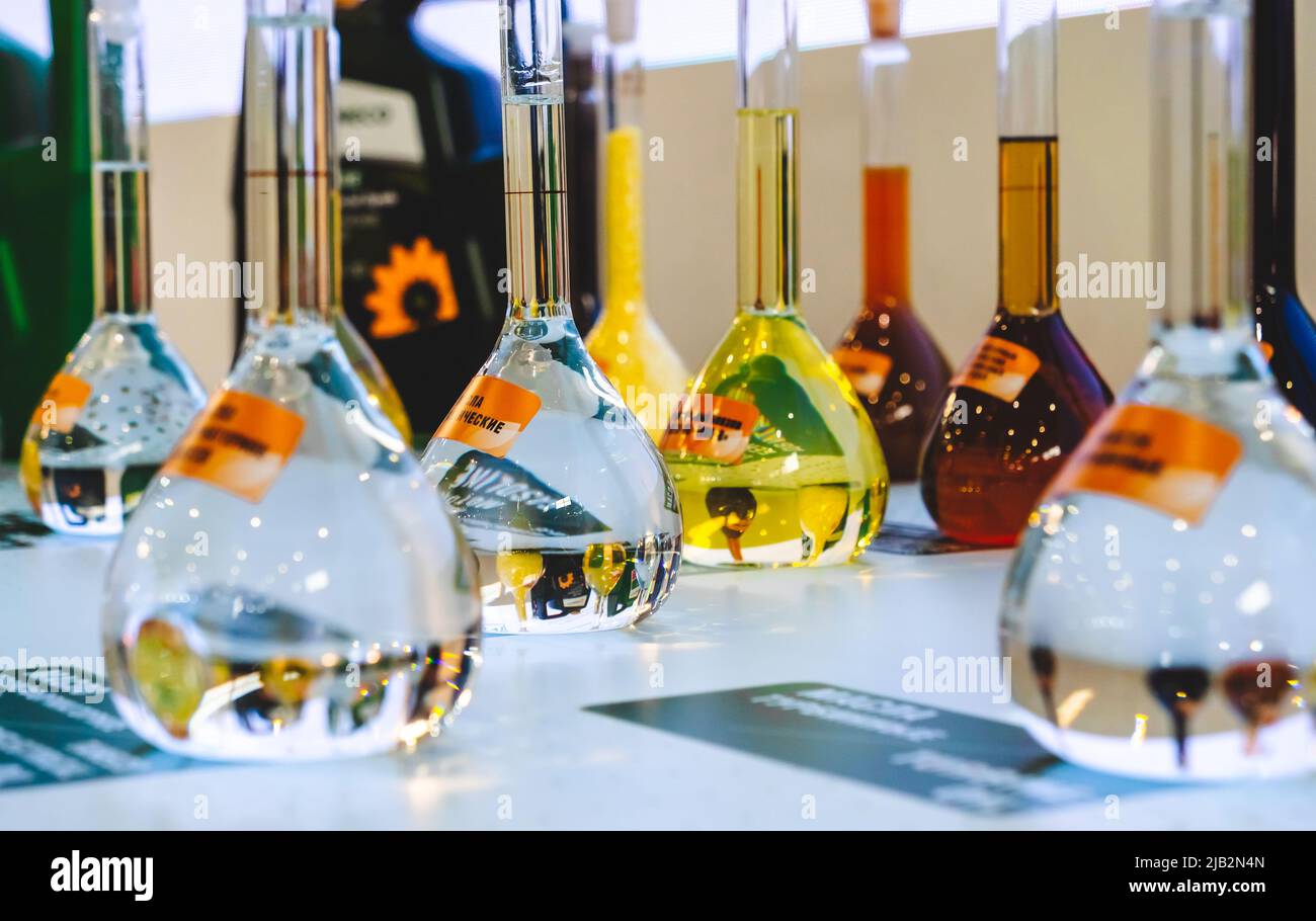 Kazan, Russia. May 19, 2022. Refinery products. Machine oils. Gasoline ...