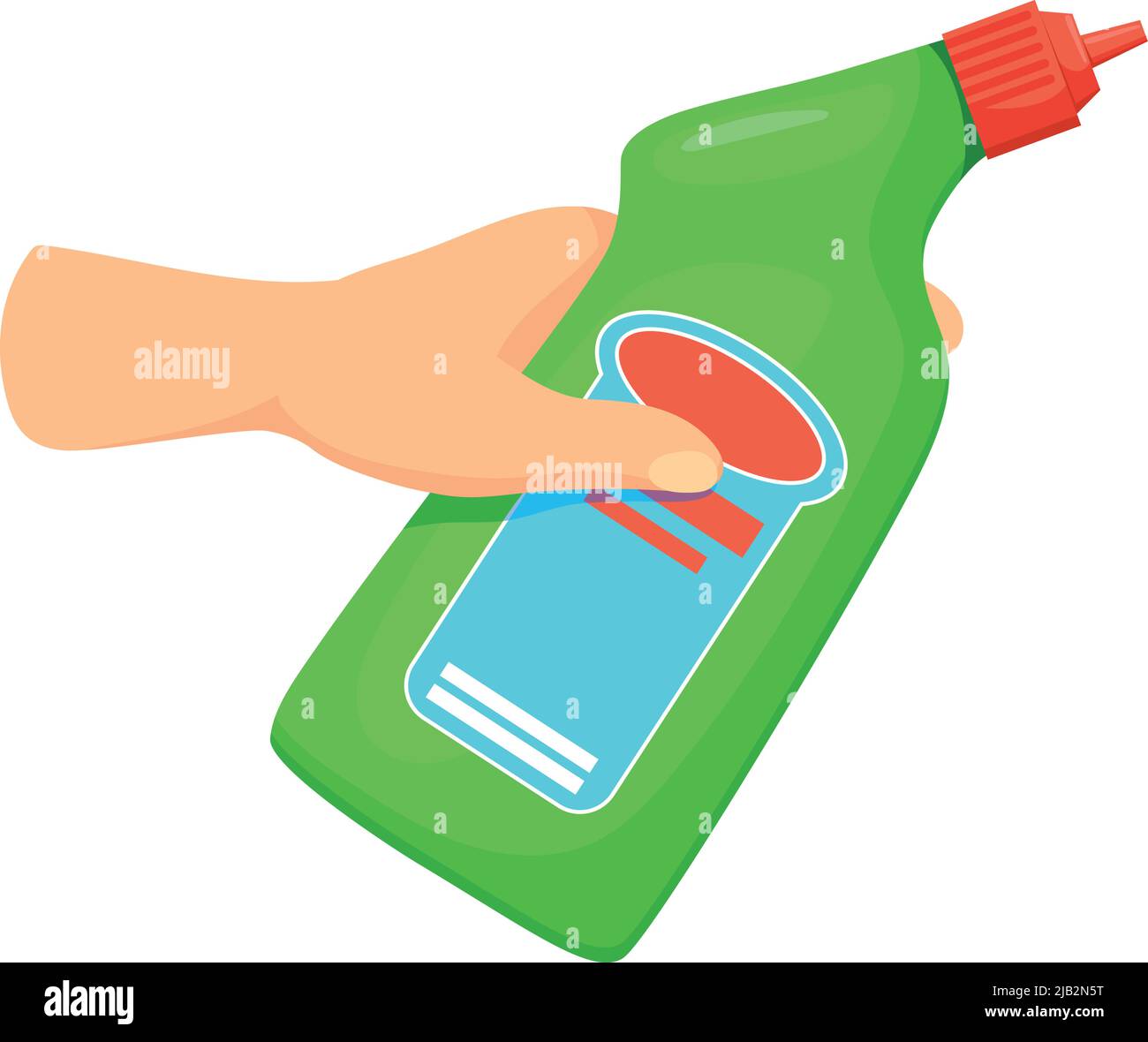 Hand hold detergent bottle. Cleaning liquid cartoon icon isolated on ...