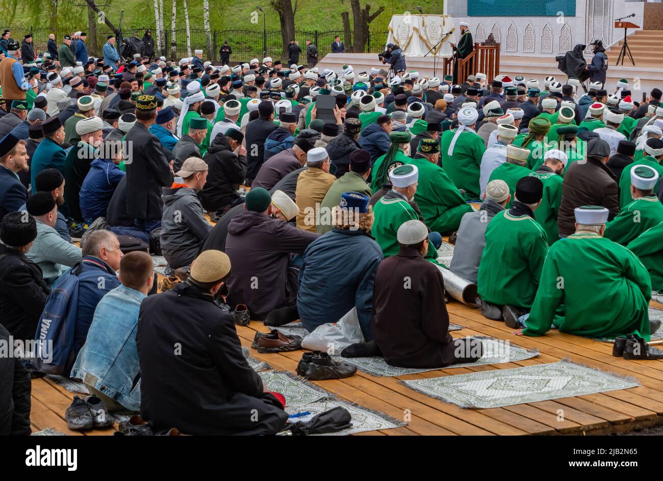 Kazan, Russia. May 20, 2022. Mass Muslim prayer at the Cathedral Mosque ...