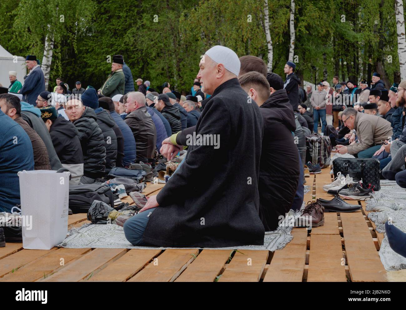 Kazan, Russia. May 20, 2022. A gray-haired elderly Muslim man at prayer ...