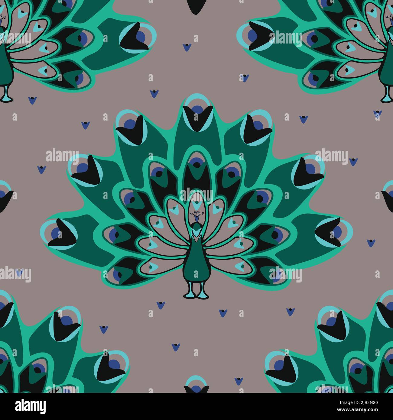 Seamless vector pattern with peacock fan on purple background ...