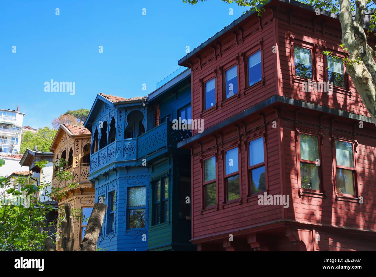 Beautiful colorful wood houses in turkey Stock Photo - Alamy