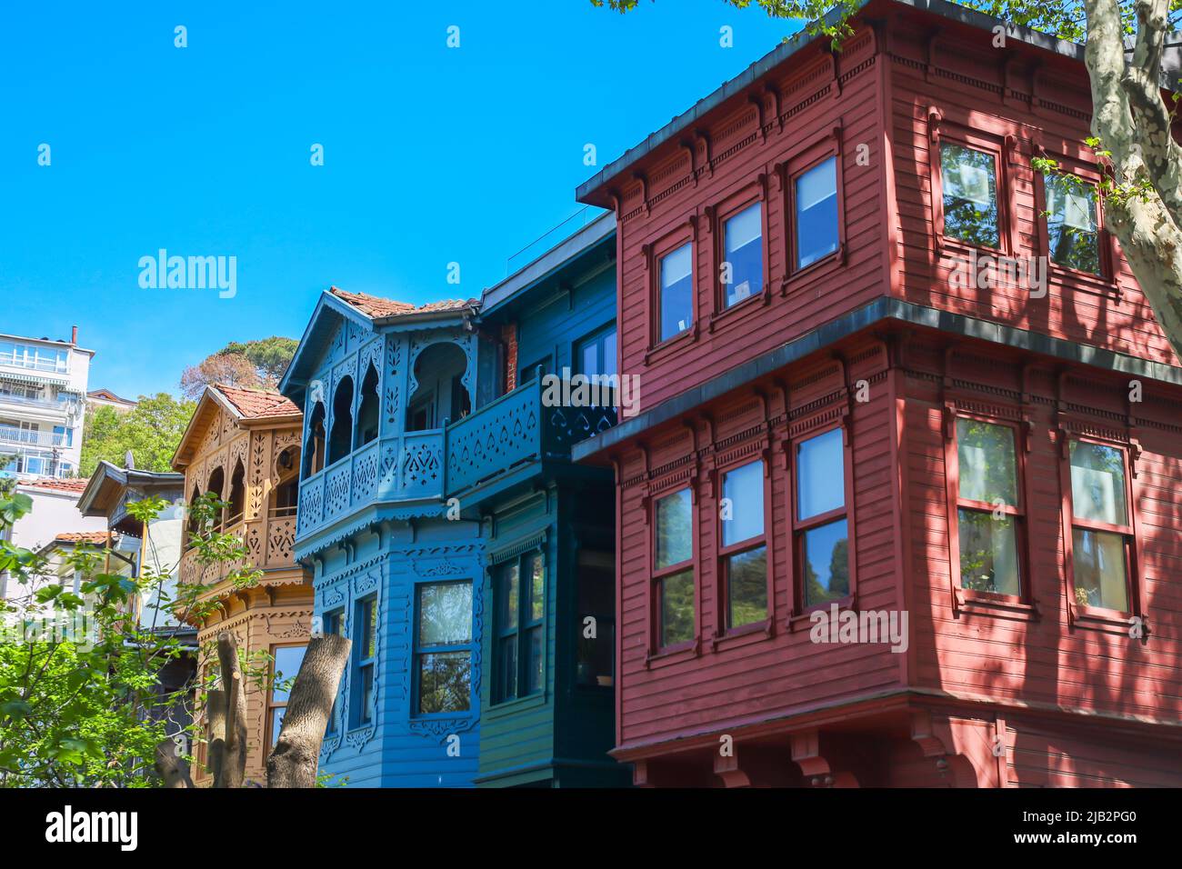 Beautiful colorful wood houses in turkey Stock Photo - Alamy