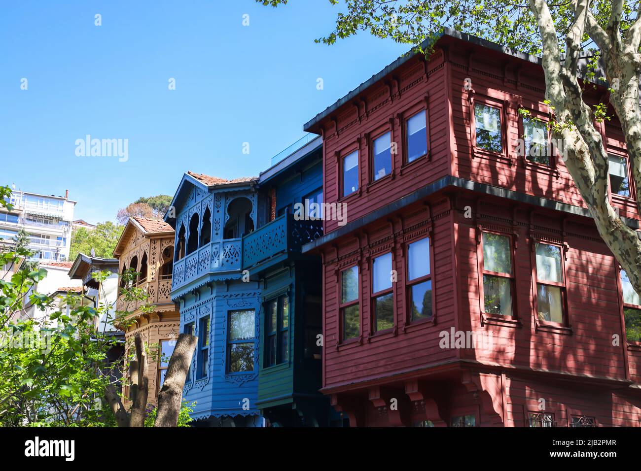 Beautiful colorful wood houses in turkey Stock Photo - Alamy