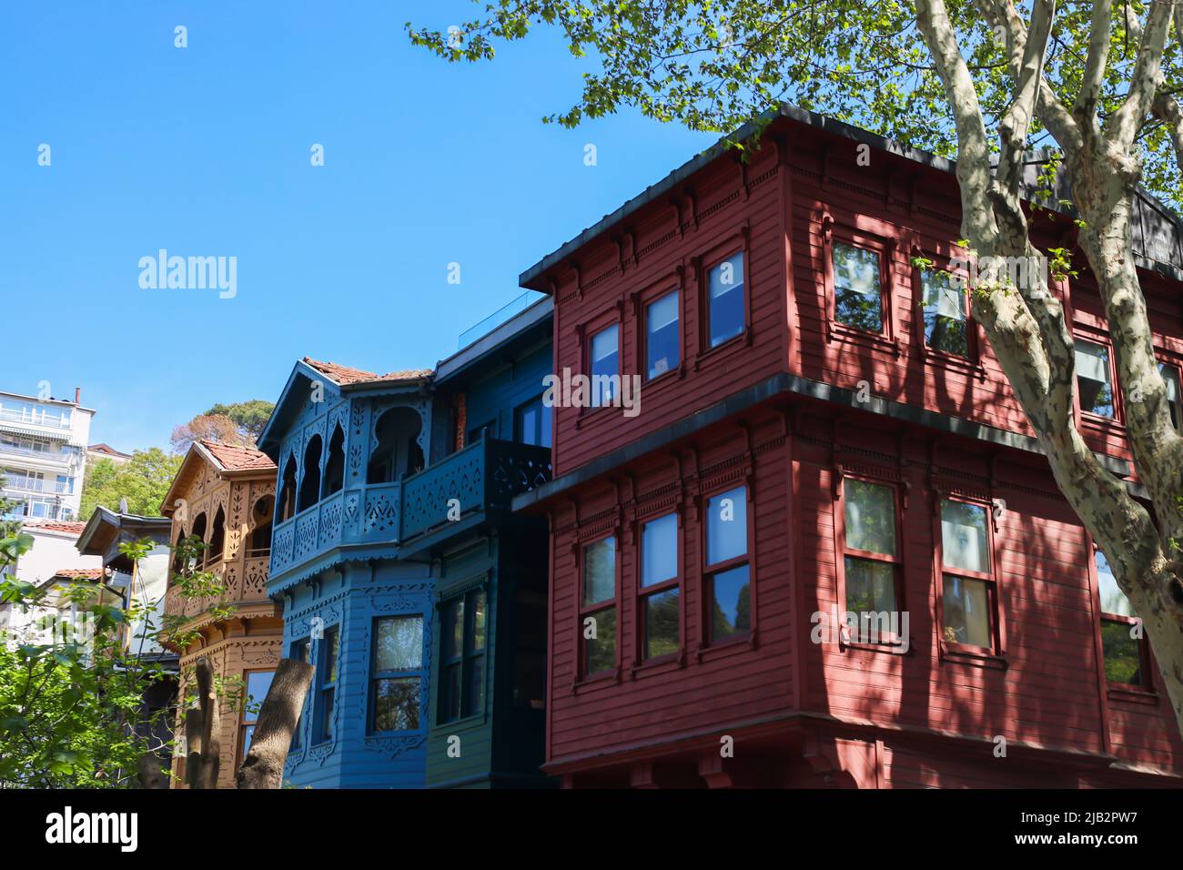 Beautiful colorful wood houses in turkey Stock Photo - Alamy