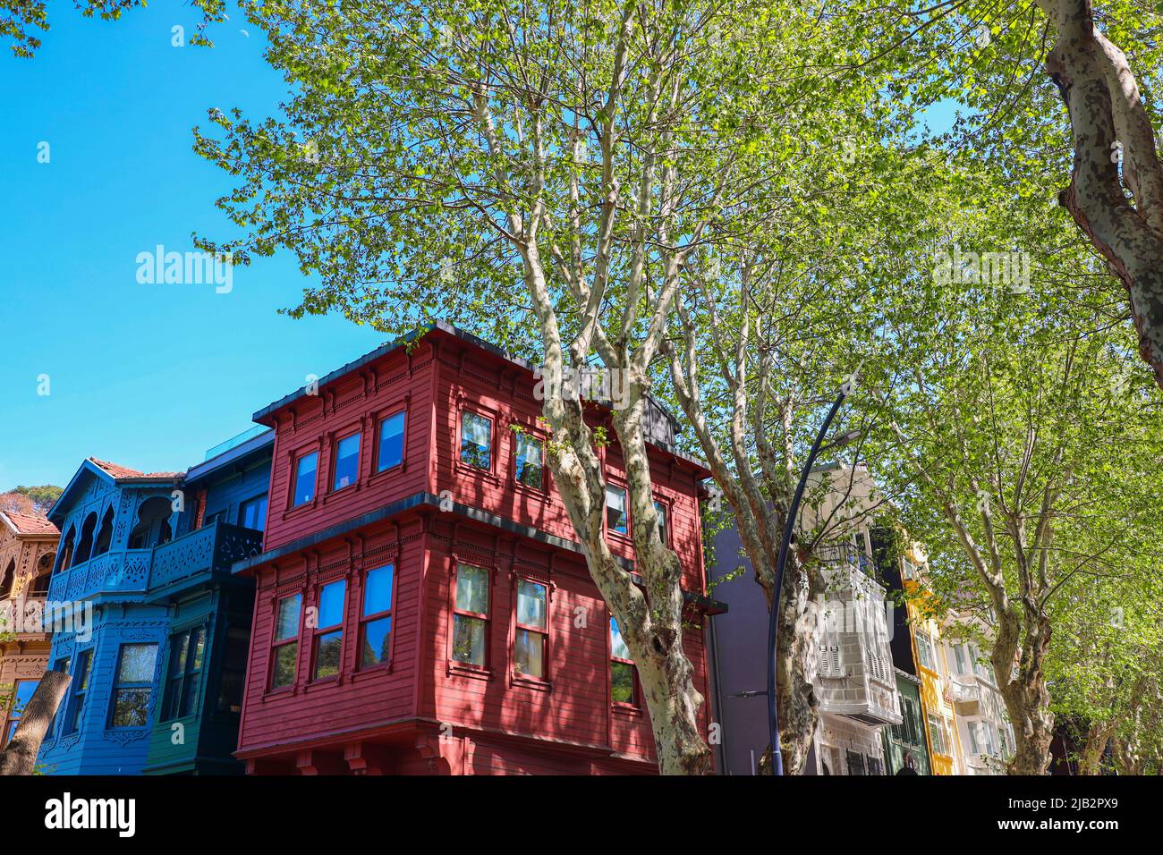 Beautiful colorful wood houses in turkey Stock Photo - Alamy