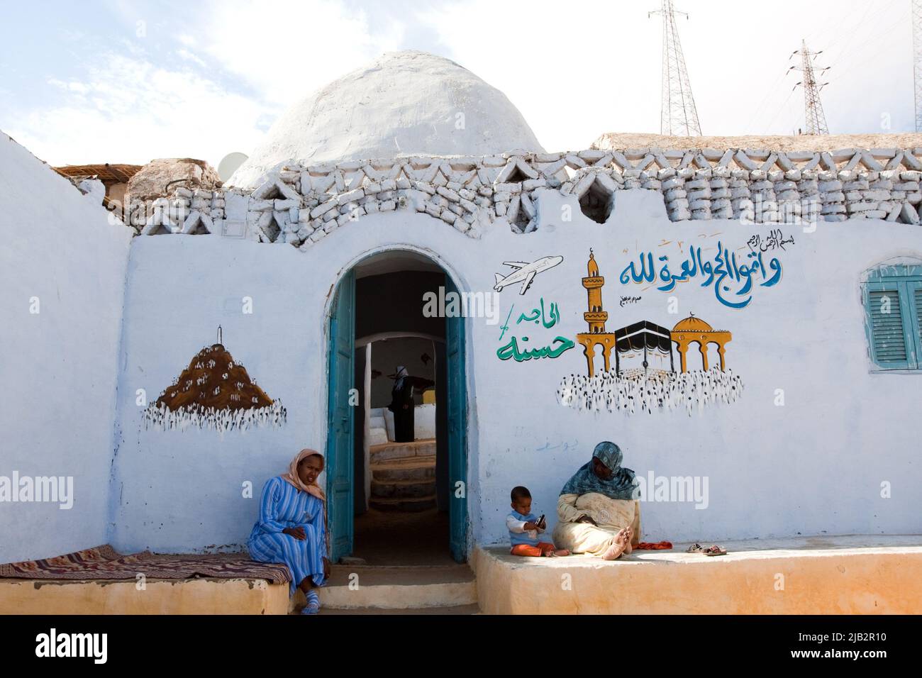 Egypt, Aswan,House with painted wall, showing that somebody from the ...