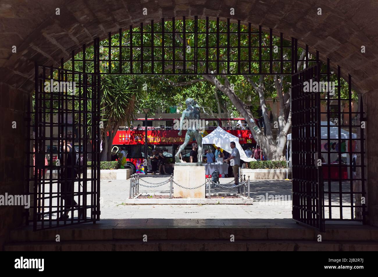 Spain, Balearic Islands, Majorca, Palma de Mallorca, Iron gates arches ...