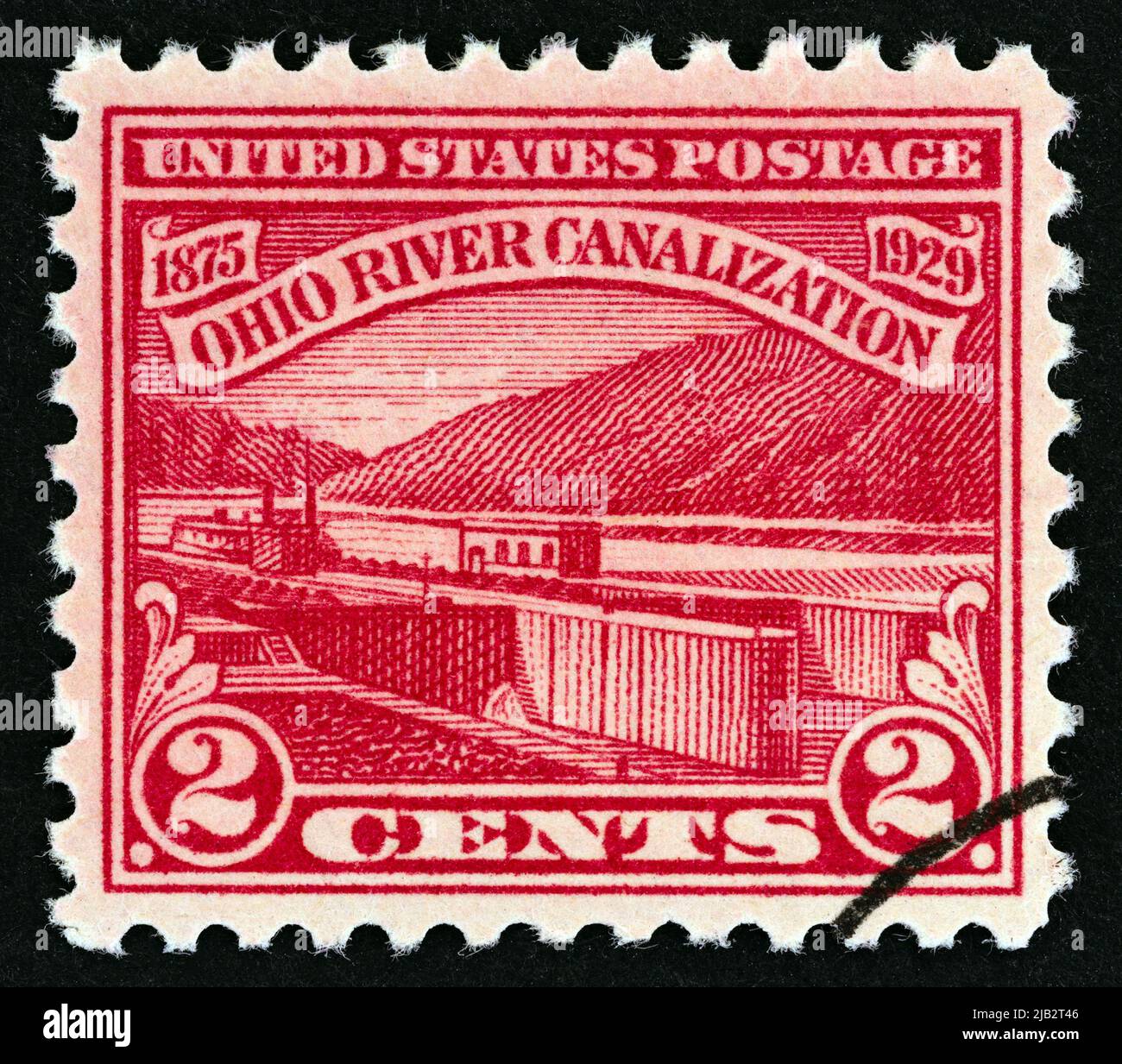 USA - CIRCA 1929: A stamp printed in USA shows Ohio River Lock No. 5 ...