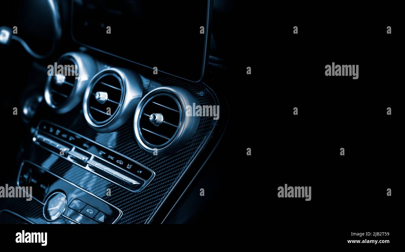Close up car ventilation system and air conditioning with black ...