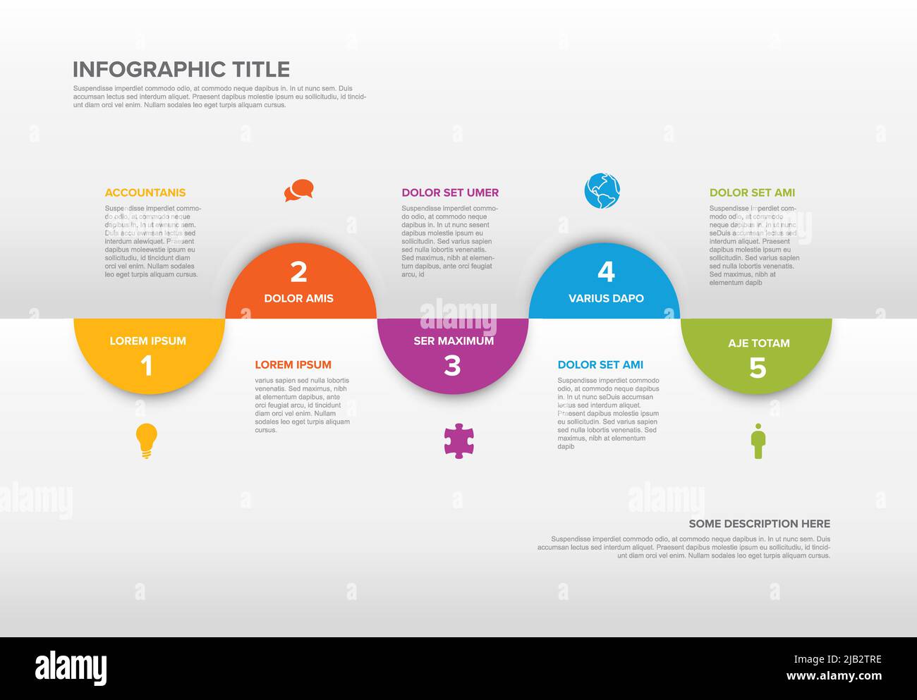 Vector process progress template diagram schema with five steps icons ...