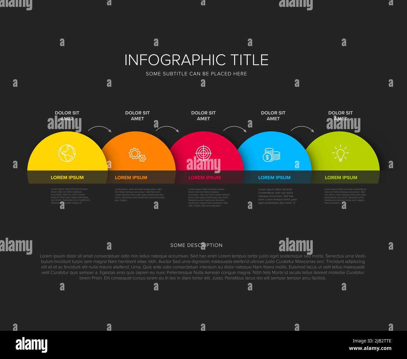 Vector process progress template diagram schema with five steps icons ...