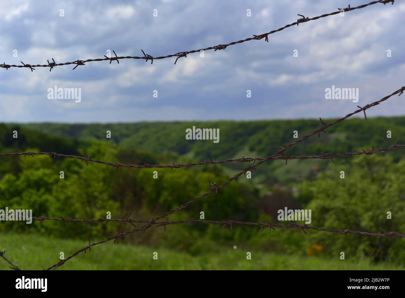 The barbed wire barrier Stock Photo - Alamy