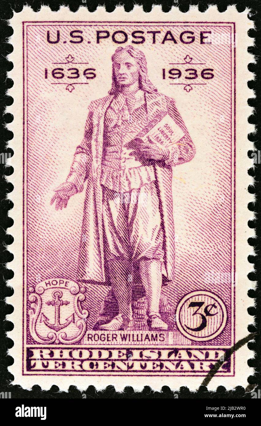USA - CIRCA 1936: A stamp printed in USA shows Roger Williams (from ...