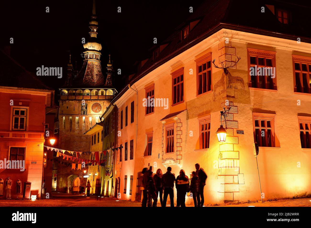 Clock tower at night Stock Photo - Alamy