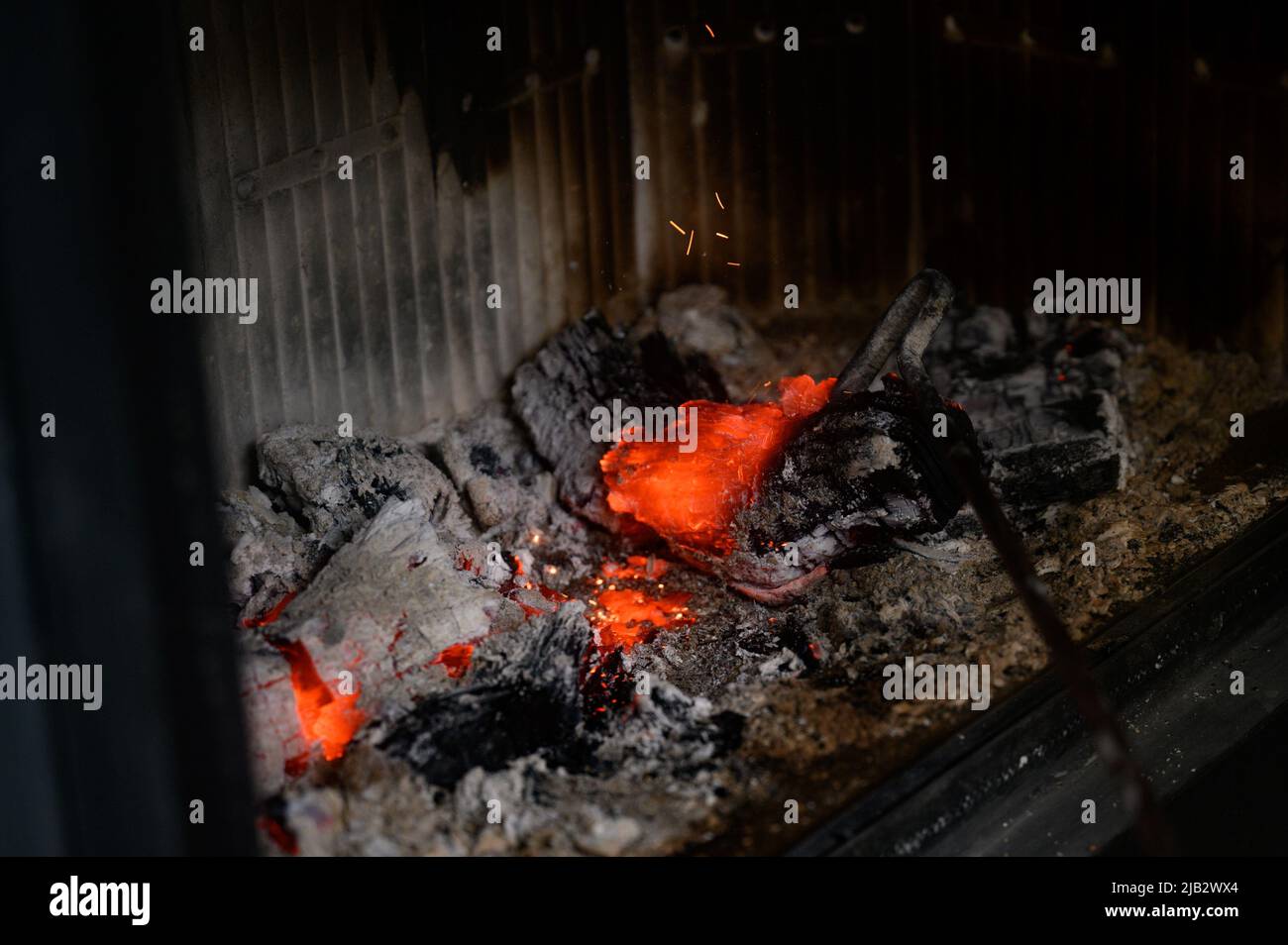 Detailed plan of the combustion chamber in the fireplace, burning wood ...