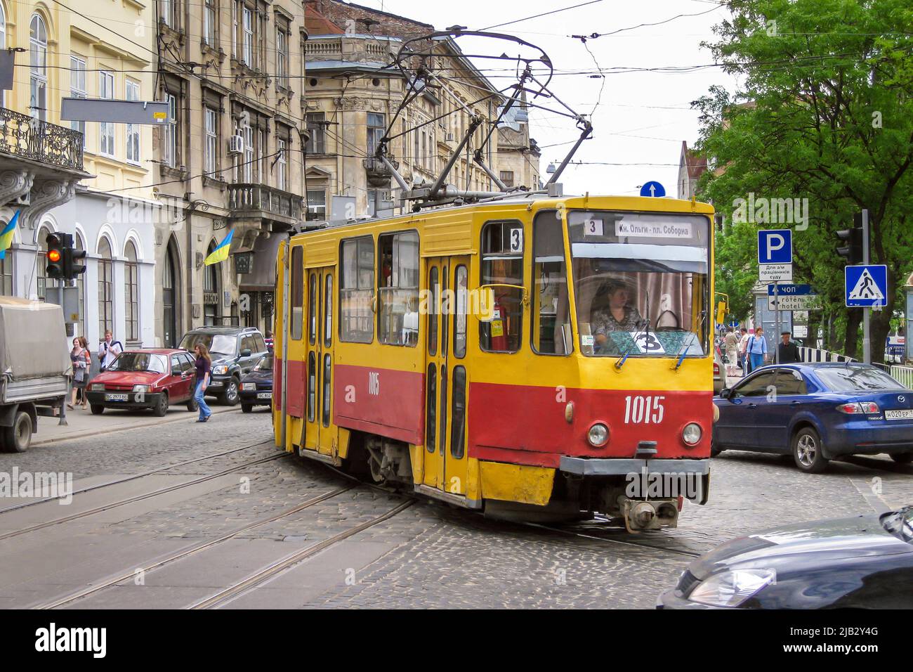 Electric tram in city centre, Lviv, Ukraine Stock Photo - Alamy