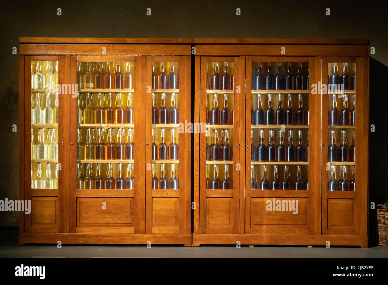 Different ages and colours of strong alcoholic apple drink calvados in ...