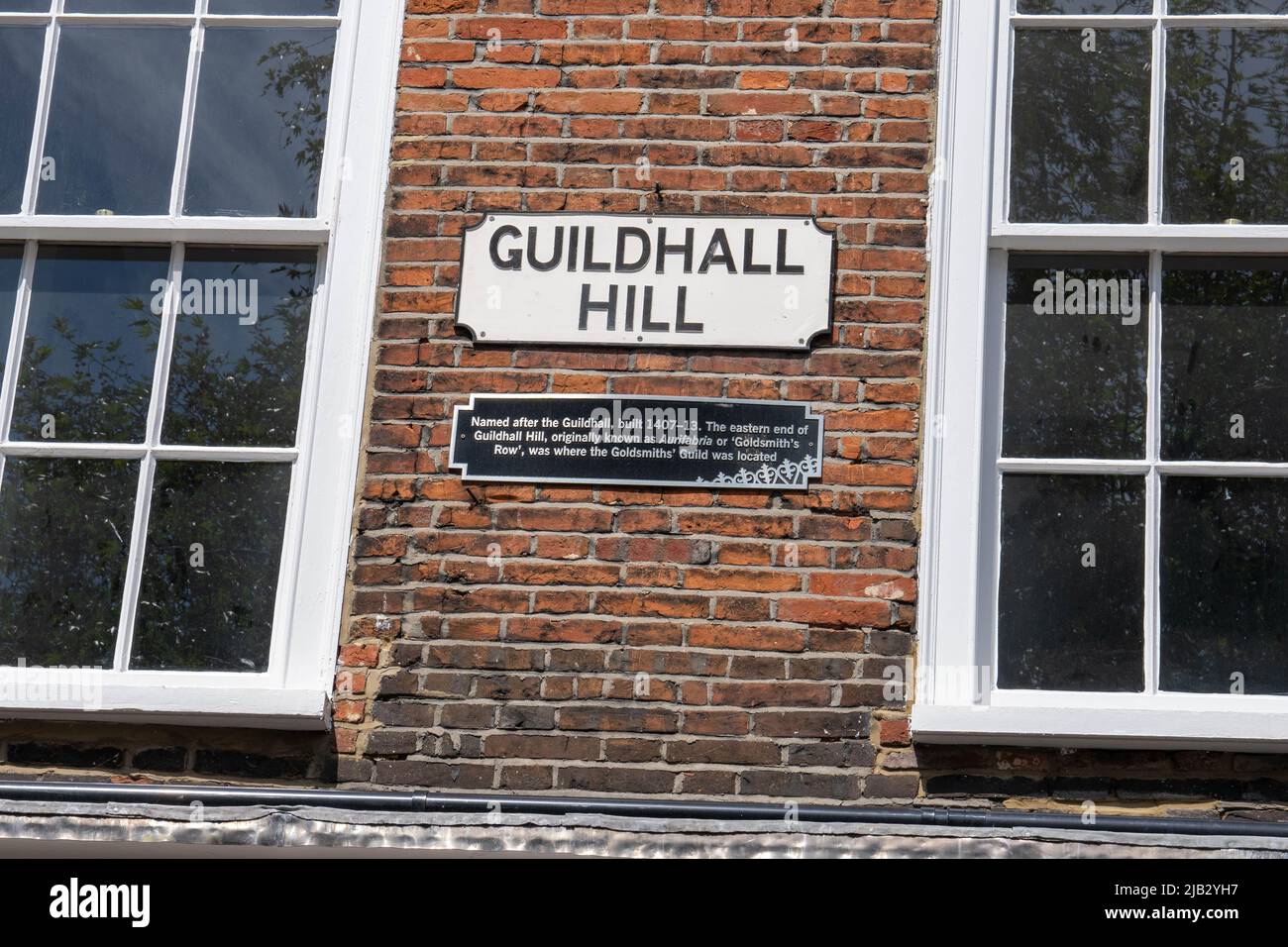 Guildhall Hill road sign inNorwich Norfolk with a history plaque ...