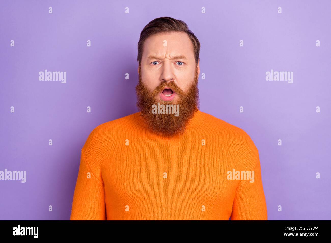 Photo of impressed astonished young male hear bad news have an argument ...