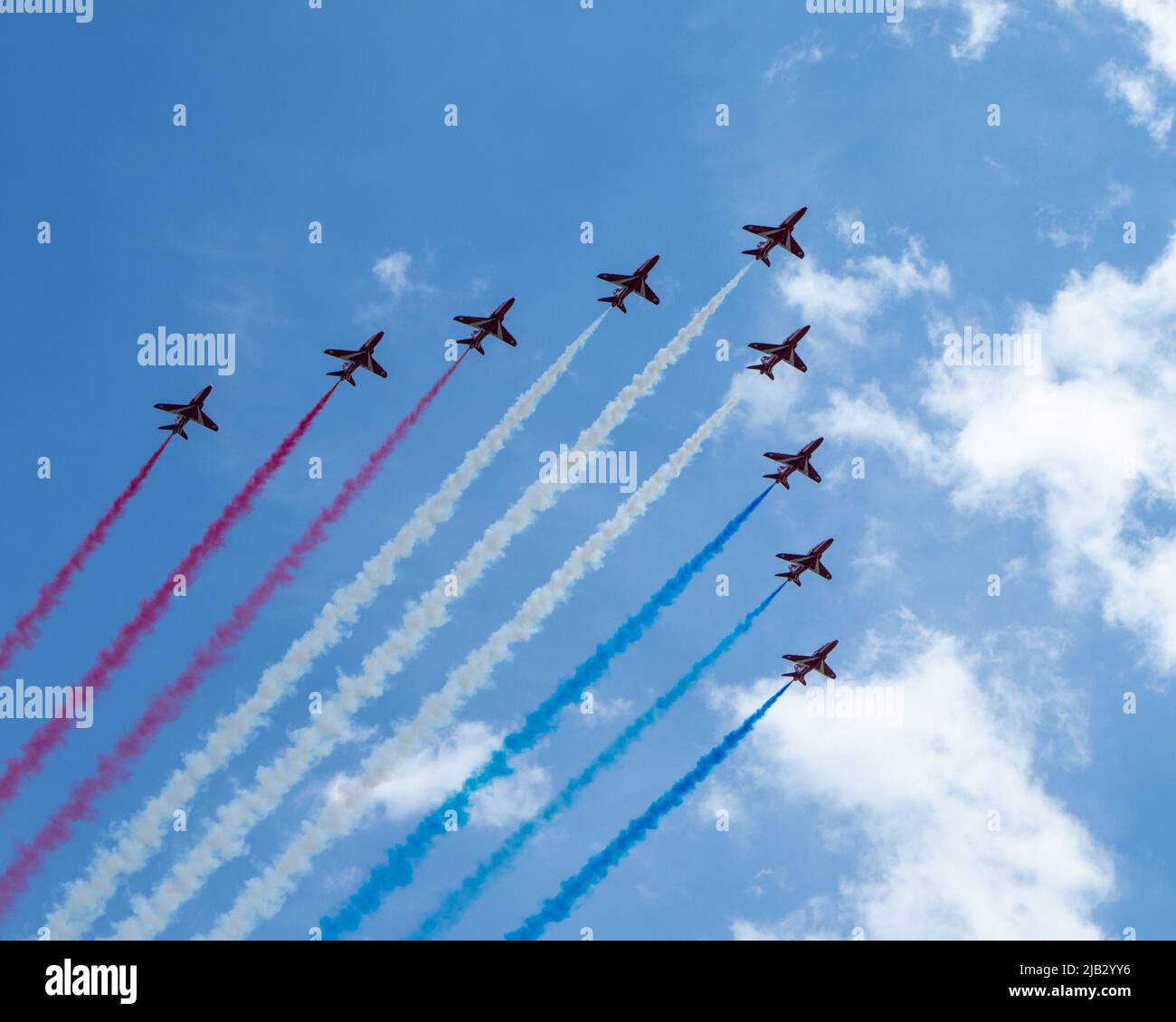 London, UK. 2nd June 2022. The RAF flyover central London during the ...