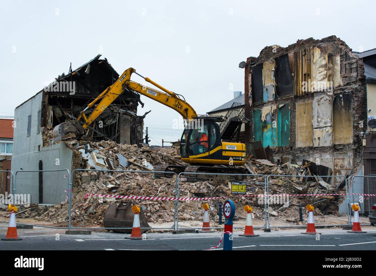 Demolition of a building on North Terrace, Seaham, County Durham, UK ...