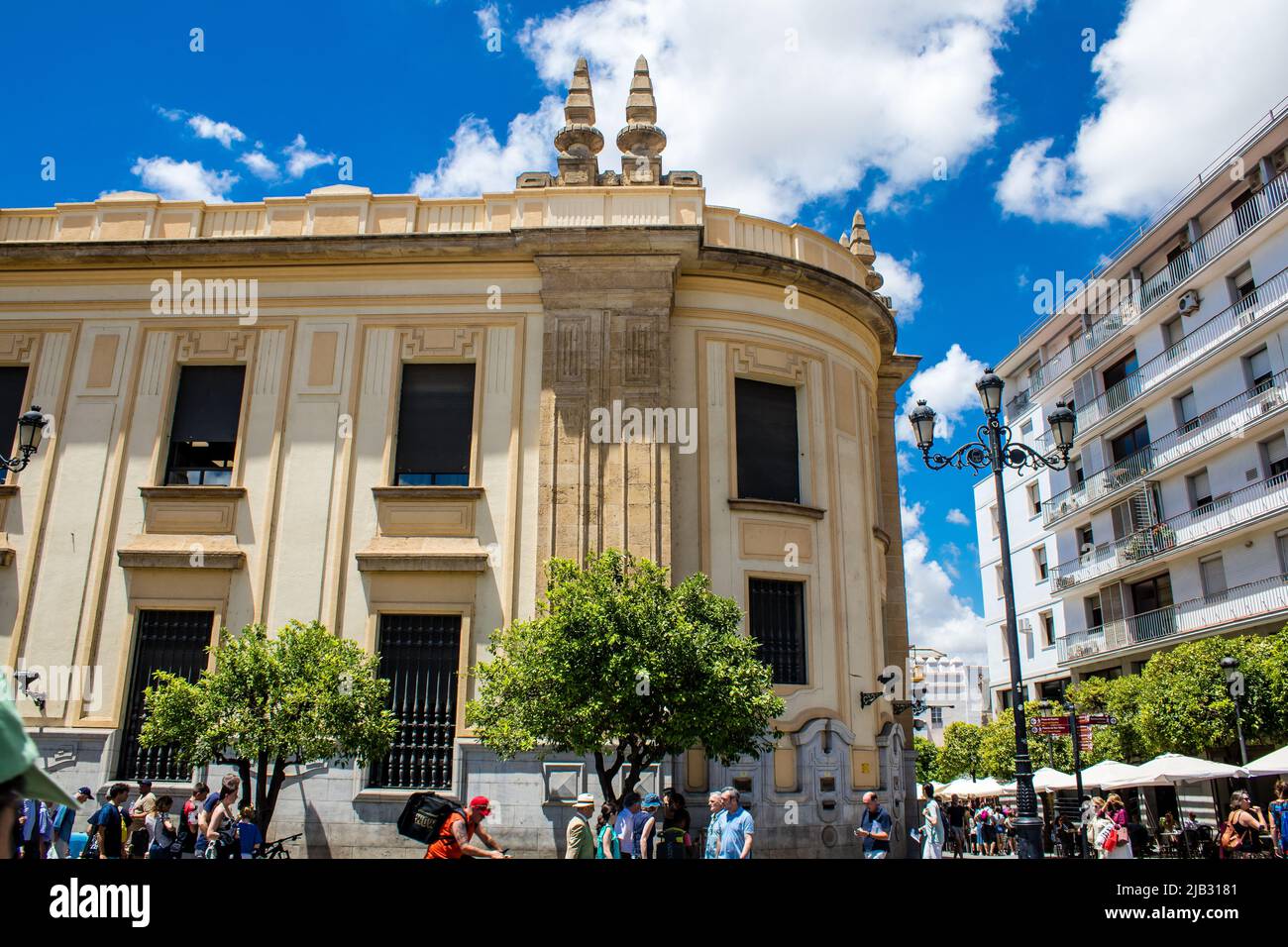 Seville, Spain - June 01, 2022 Facade of a building in the streets of ...