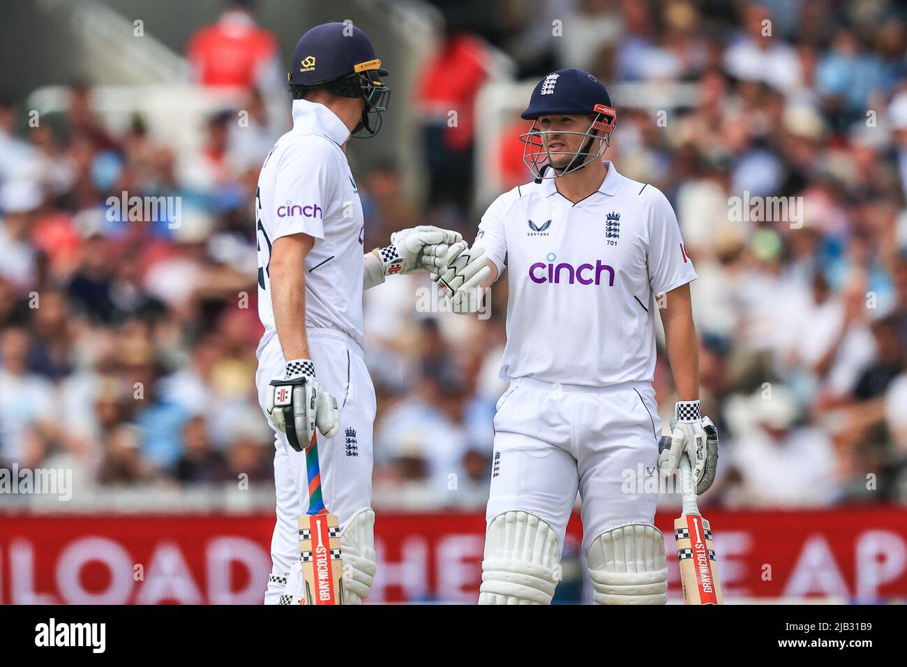 Zak Crawley and Alex Lees of England fist pump during overs Stock Photo ...