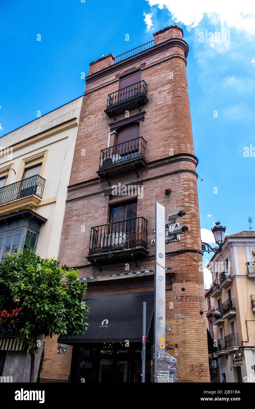 Seville, Spain - June 01, 2022 Facade of a building in the streets of ...