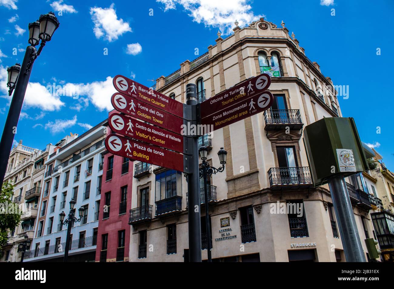 Seville, Spain - June 01, 2022 Facade of a building in the streets of ...