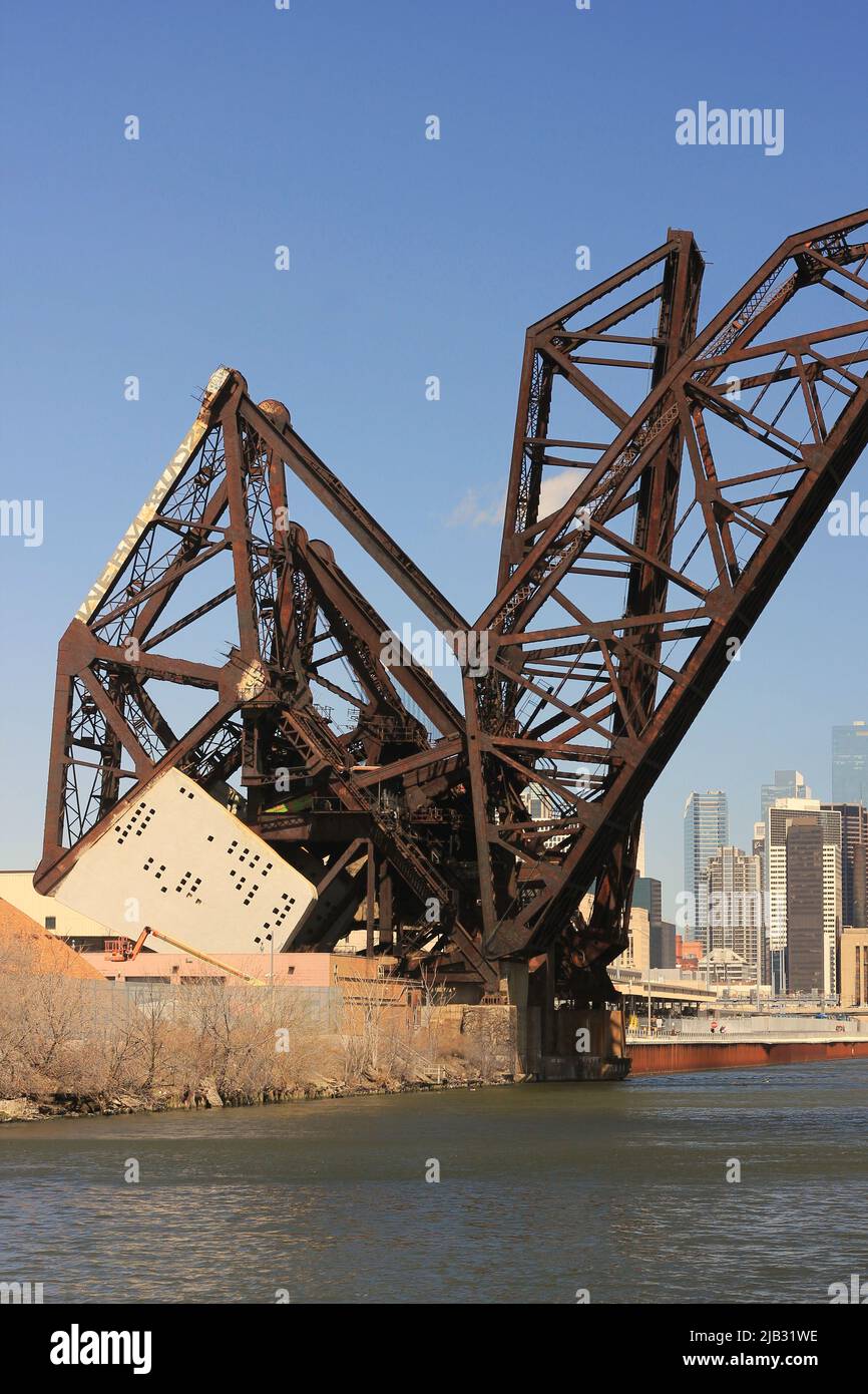A raised industrial bridge made of a giant steel truss Stock Photo - Alamy