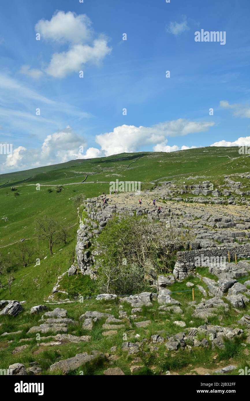 Malham Cove, view from the top, Malham, Yorkshire Dales in Summer Stock ...