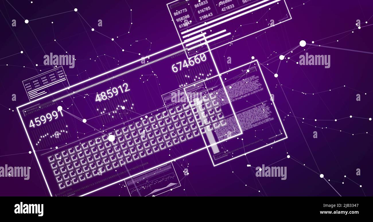 Image of numbers changing and data processing on computer screens over ...