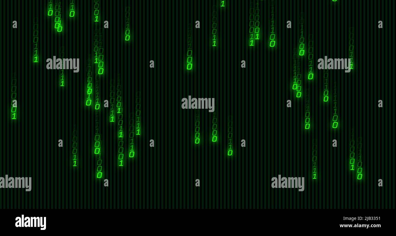 Image of green binary coding data processing over black background Stock Photo - Alamy
