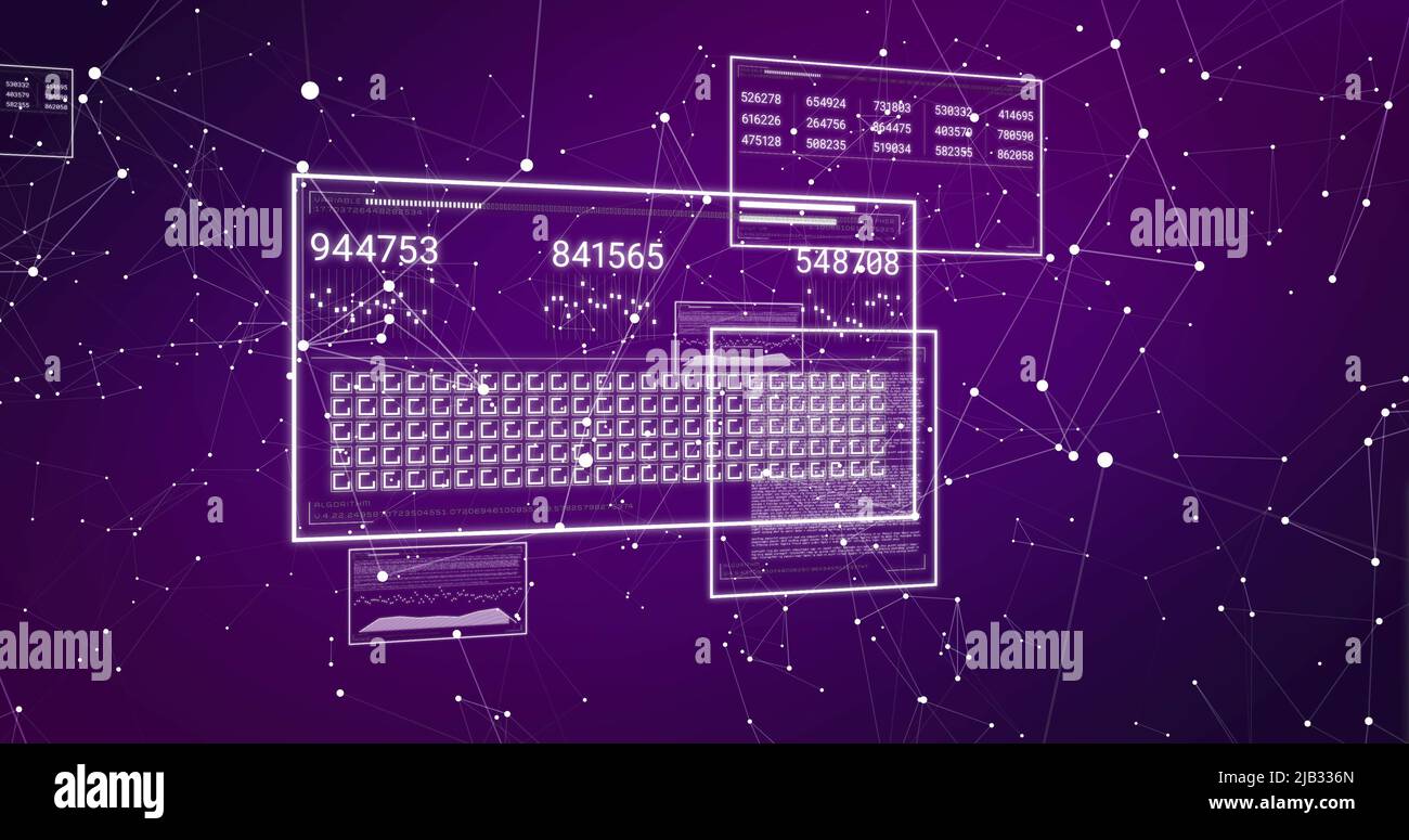Image of numbers changing and data processing on computer screens over ...