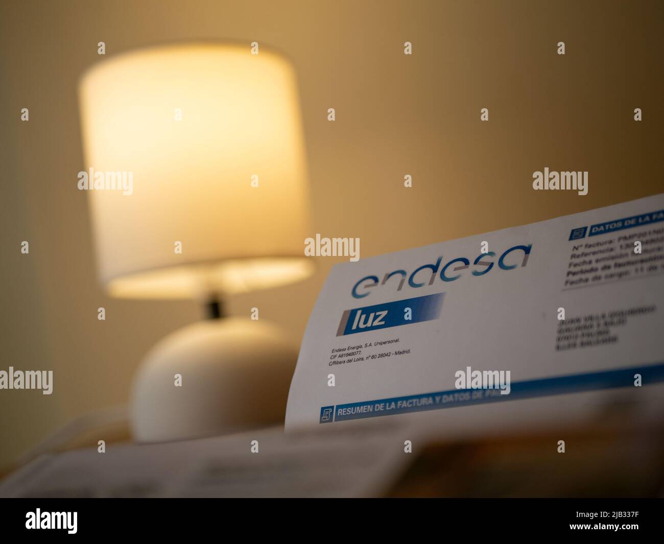 Puerto del Rosario, Spain; June 2nd 2022: Endesa electricity invoice ...