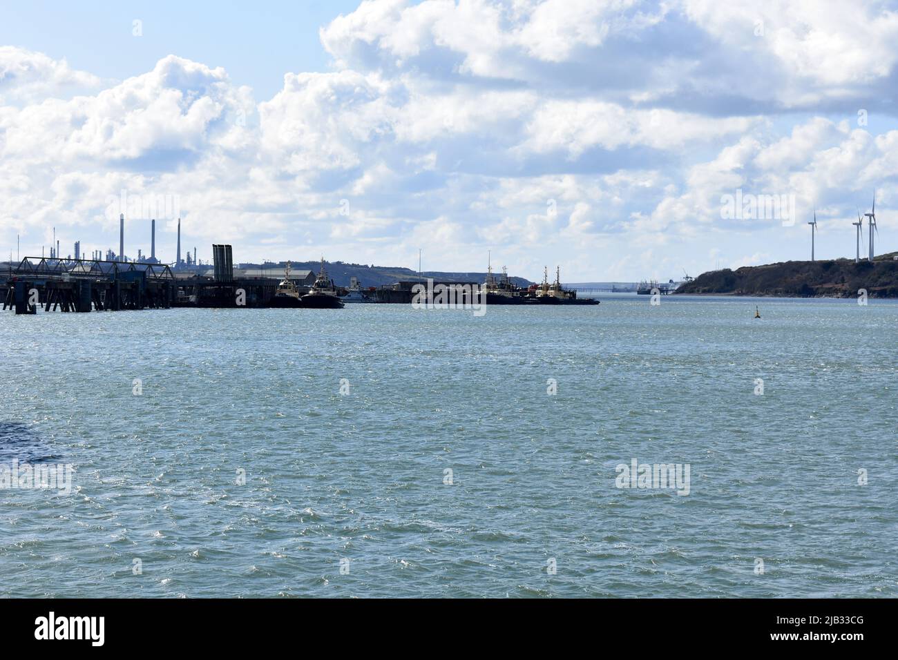 View down the Cleddau river from Pembroke Dock, Pembrokeshire, Wales ...