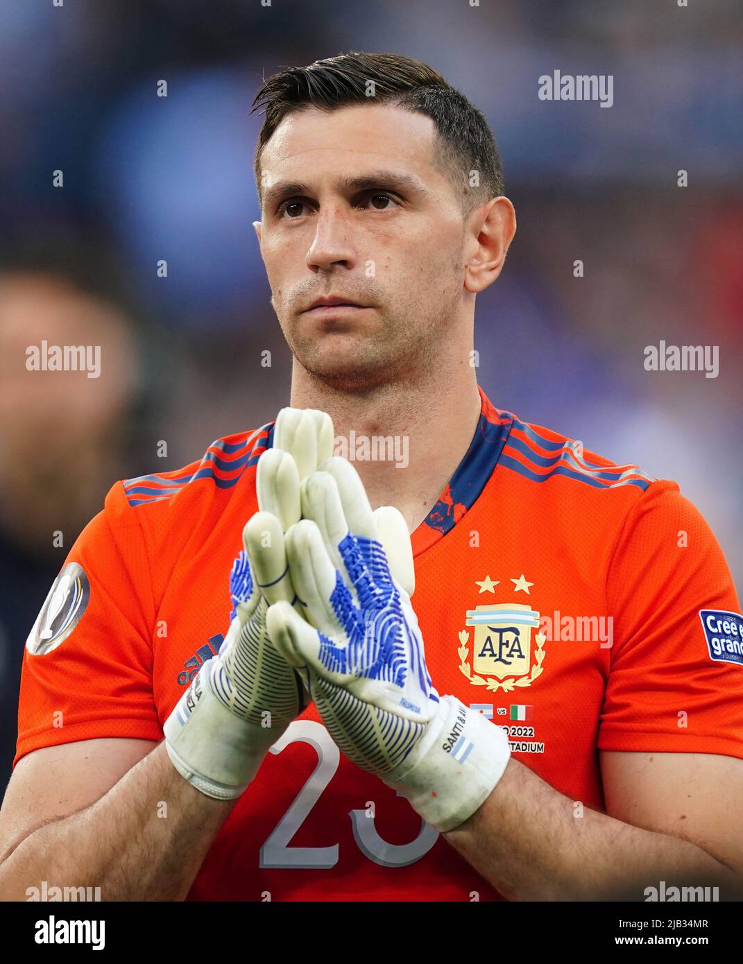Argentina goalkeeper Emiliano Martínez during the Finalissima 2022 ...