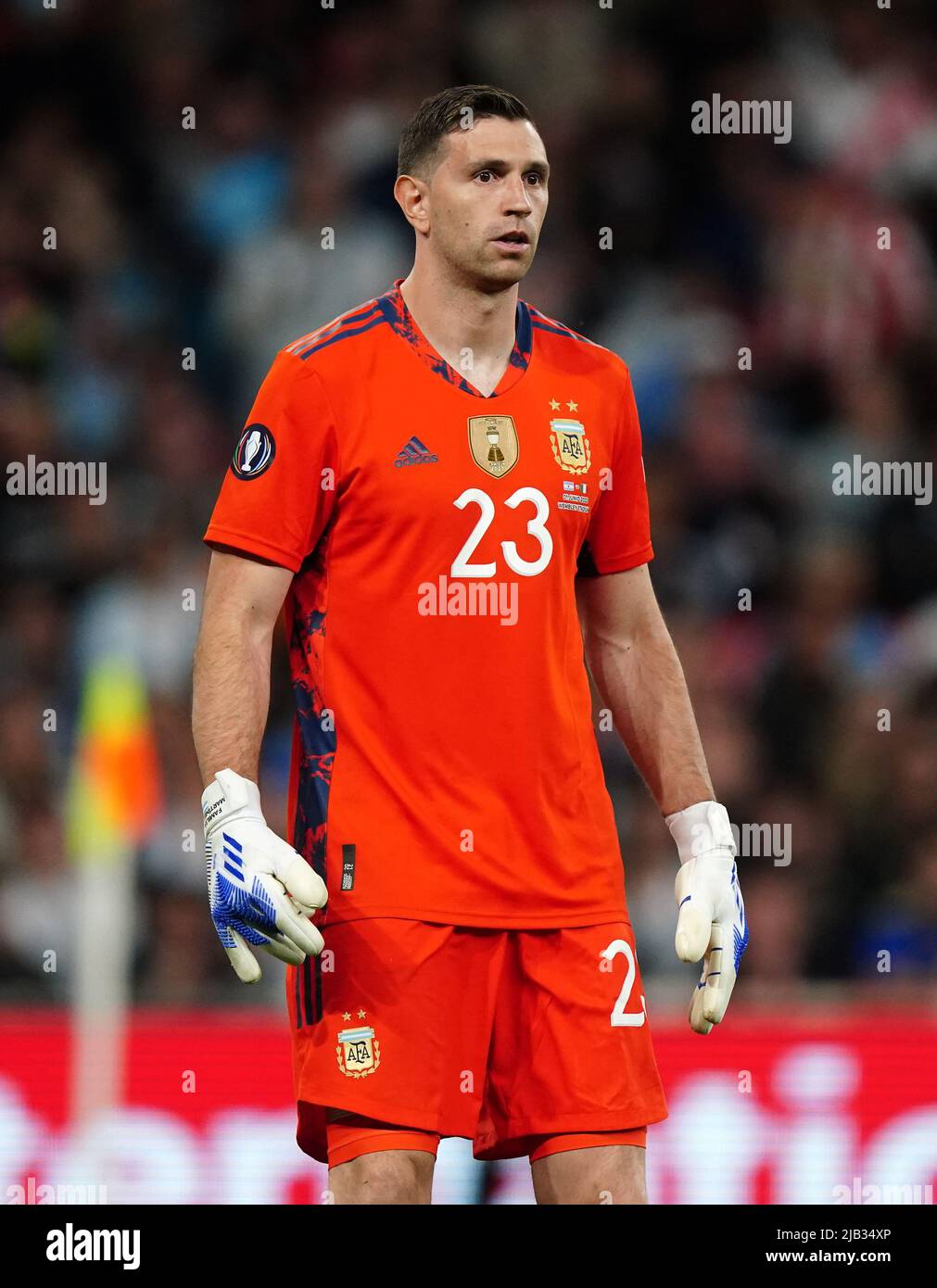 Argentina goalkeeper Emiliano Martínez during the Finalissima 2022 ...