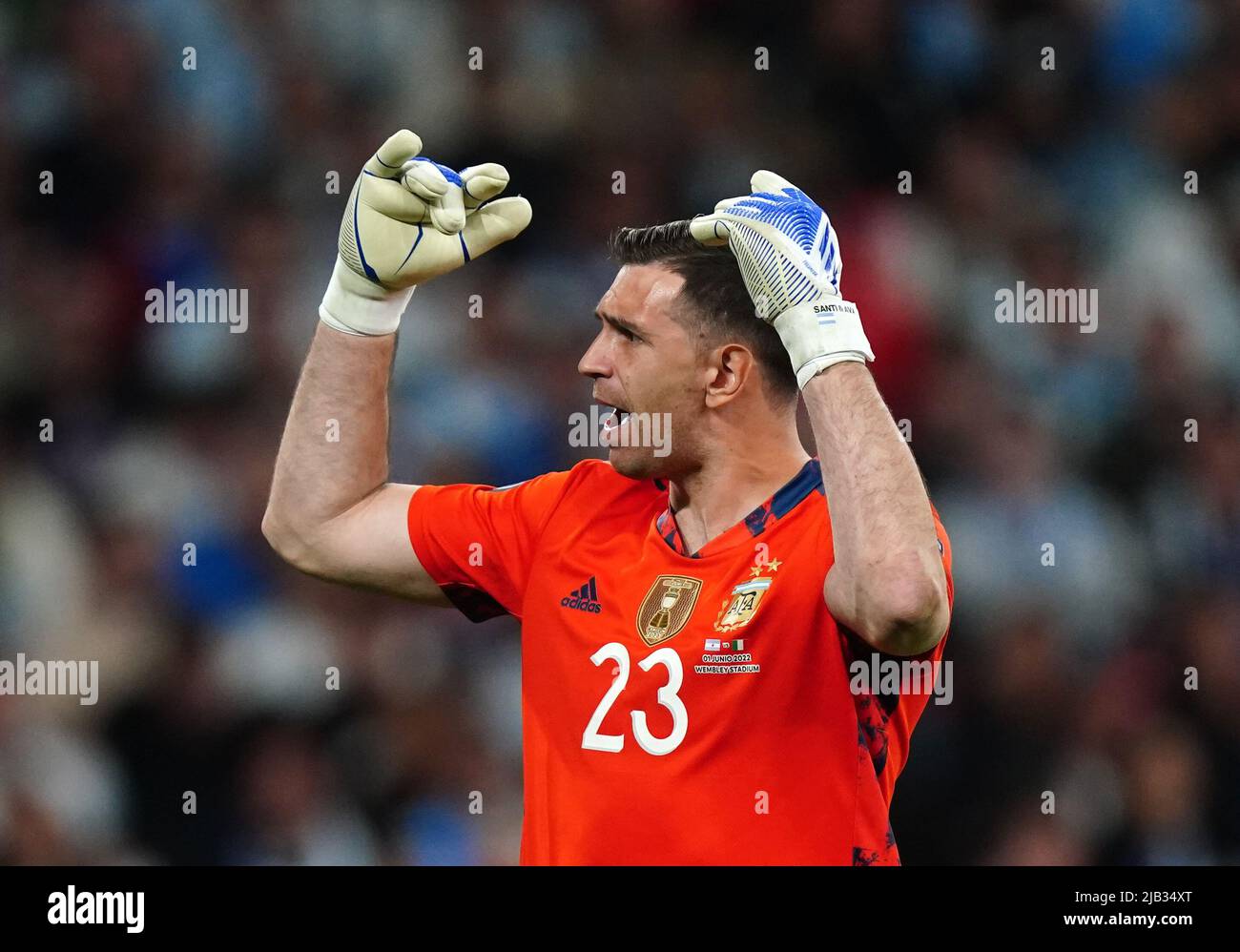 Argentina goalkeeper Emiliano Martínez during the Finalissima 2022 ...