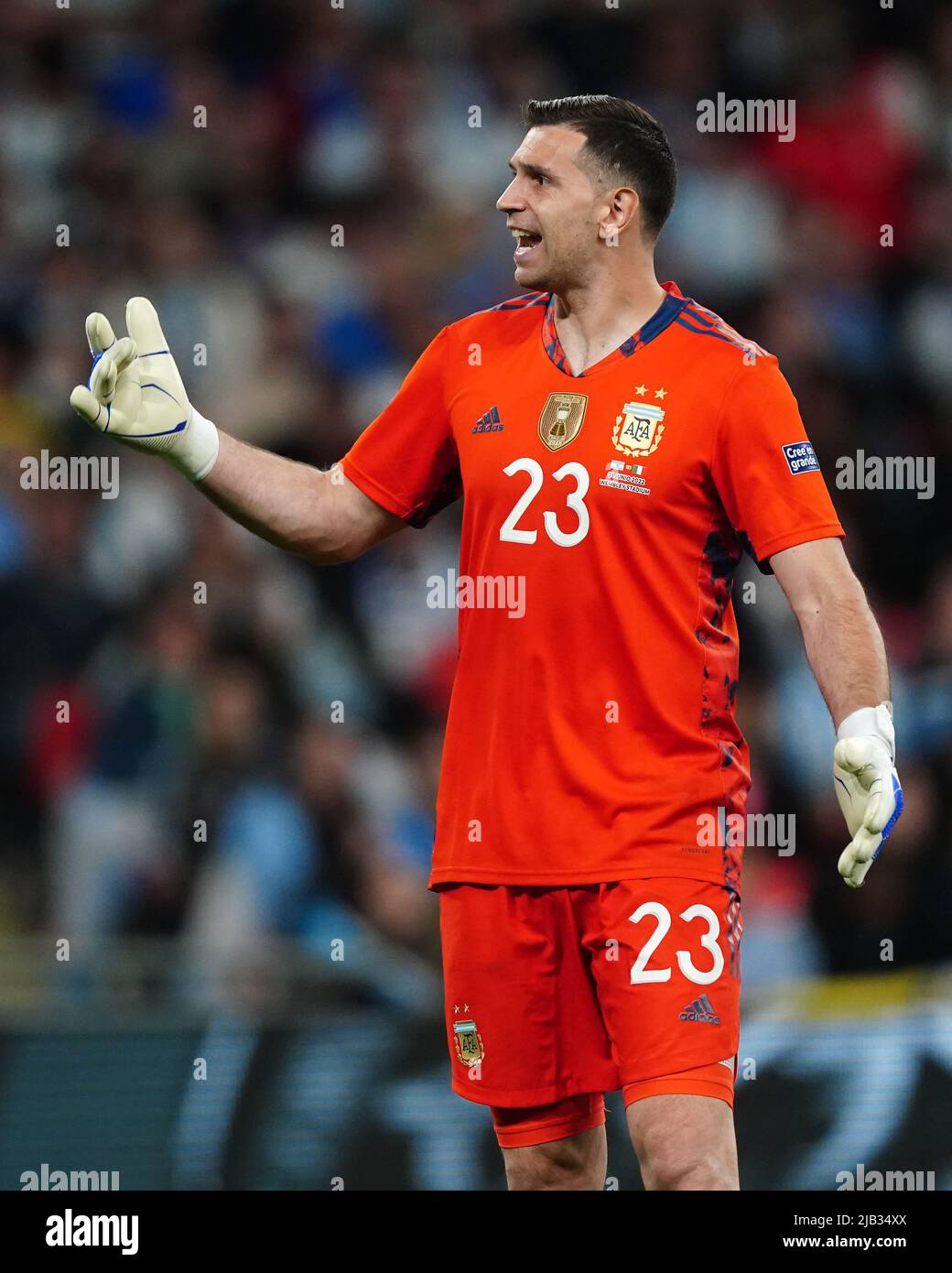 Argentina goalkeeper Emiliano Martínez during the Finalissima 2022 ...