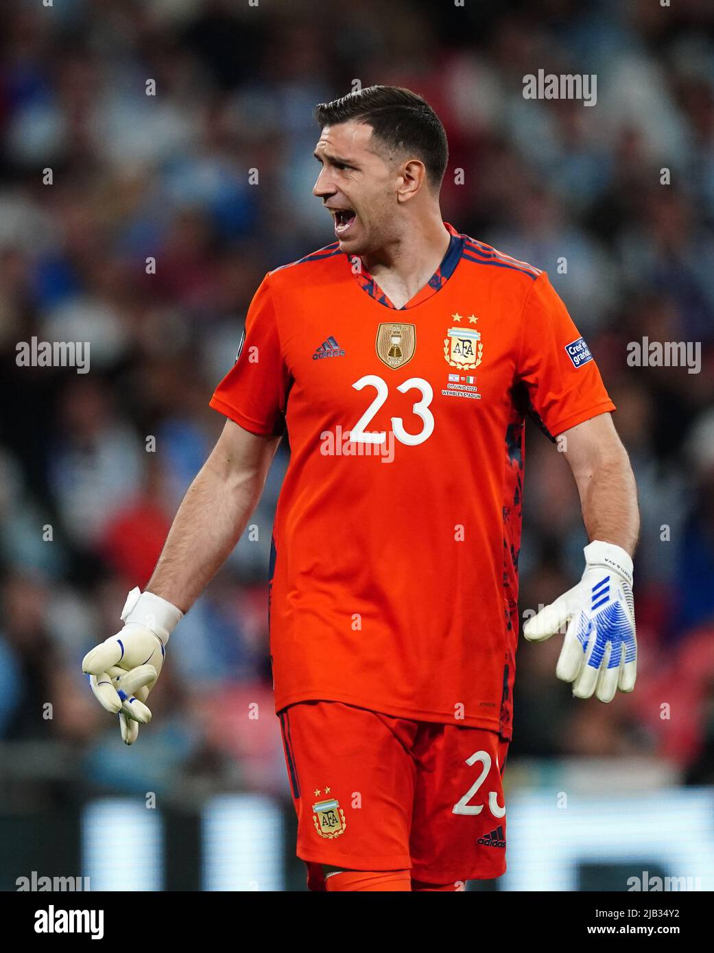 Argentina goalkeeper Emiliano Martínez during the Finalissima 2022 ...