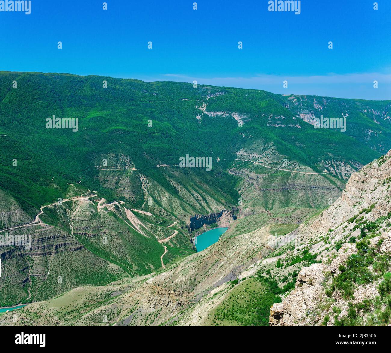mountain landscape, view of the deep canyon with blue water, valley of ...