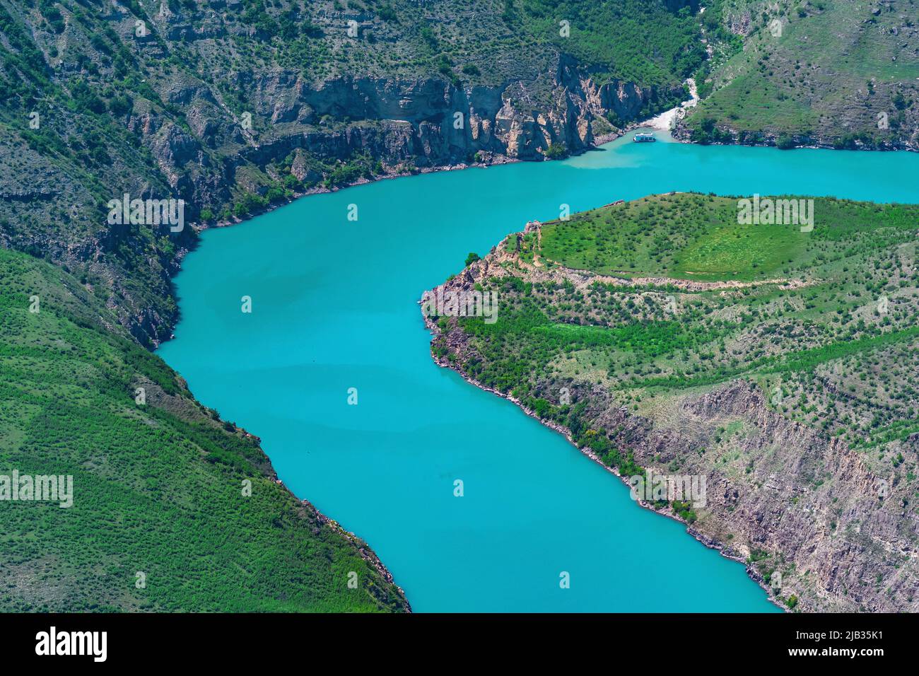 mountain landscape, view of the deep canyon with blue water, valley of ...