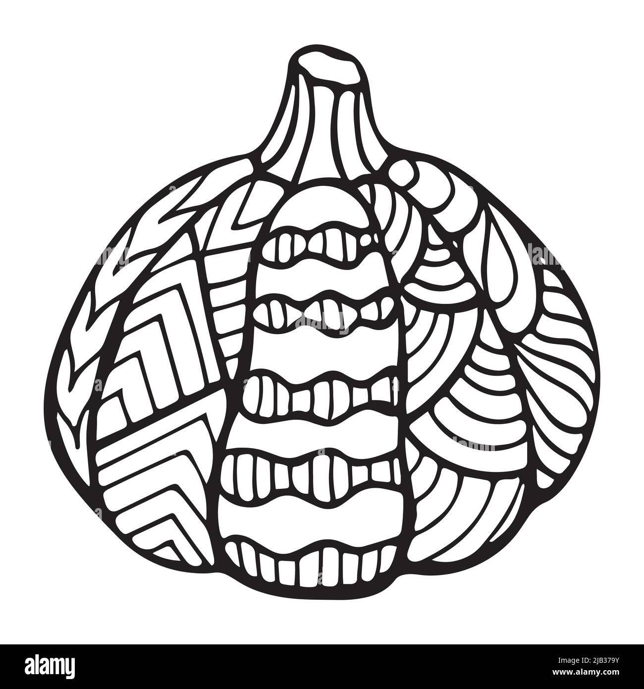 Vector handdrawn illustration of a pumpkin. Zen doodle and zen tangle ...
